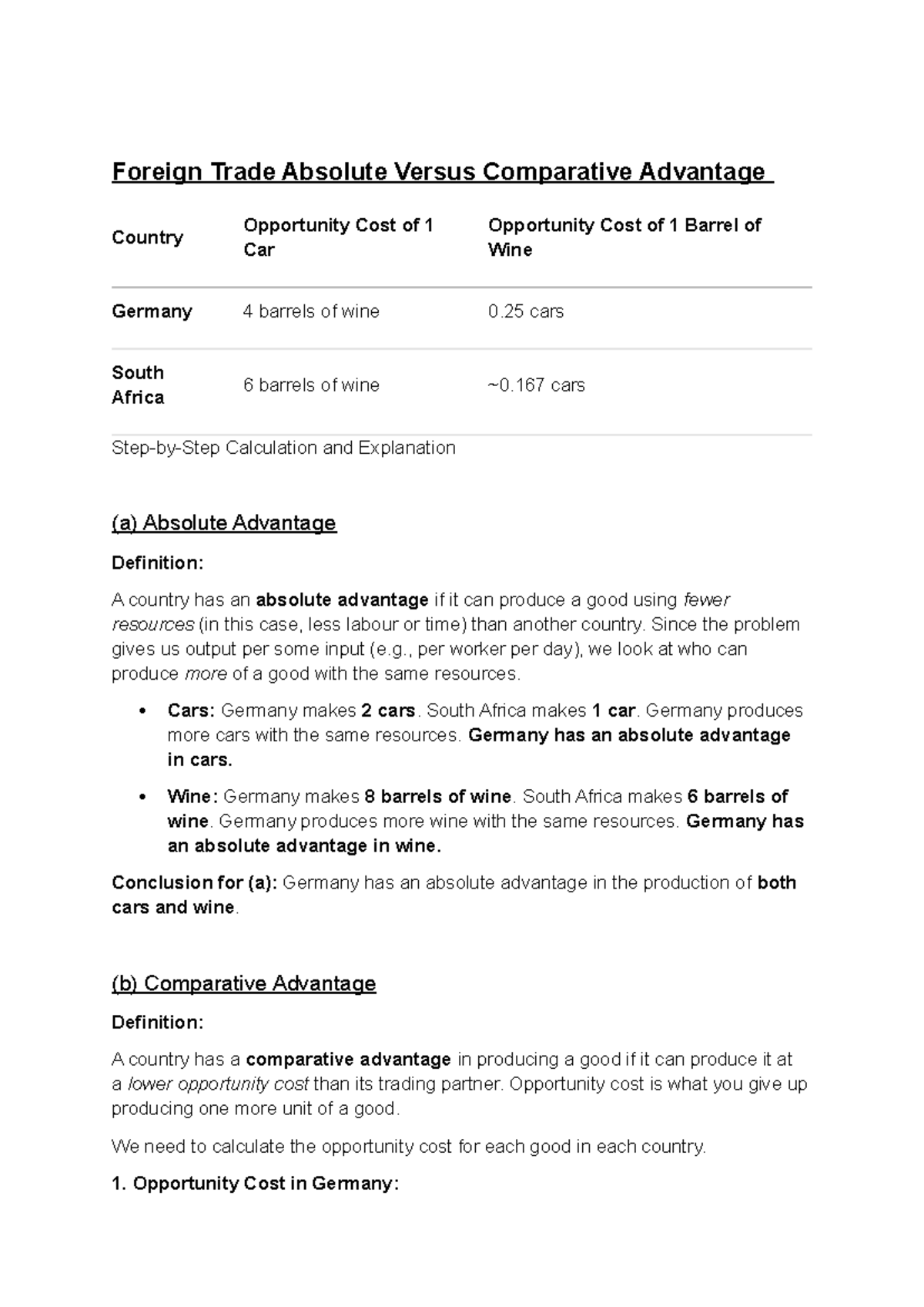 Foreign Trade: Absolute vs Comparative Advantage Analysis 2025 - Studocu