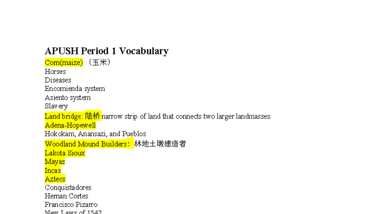 APUSH Period 1: Key Vocabulary and Concepts Overview - Studocu