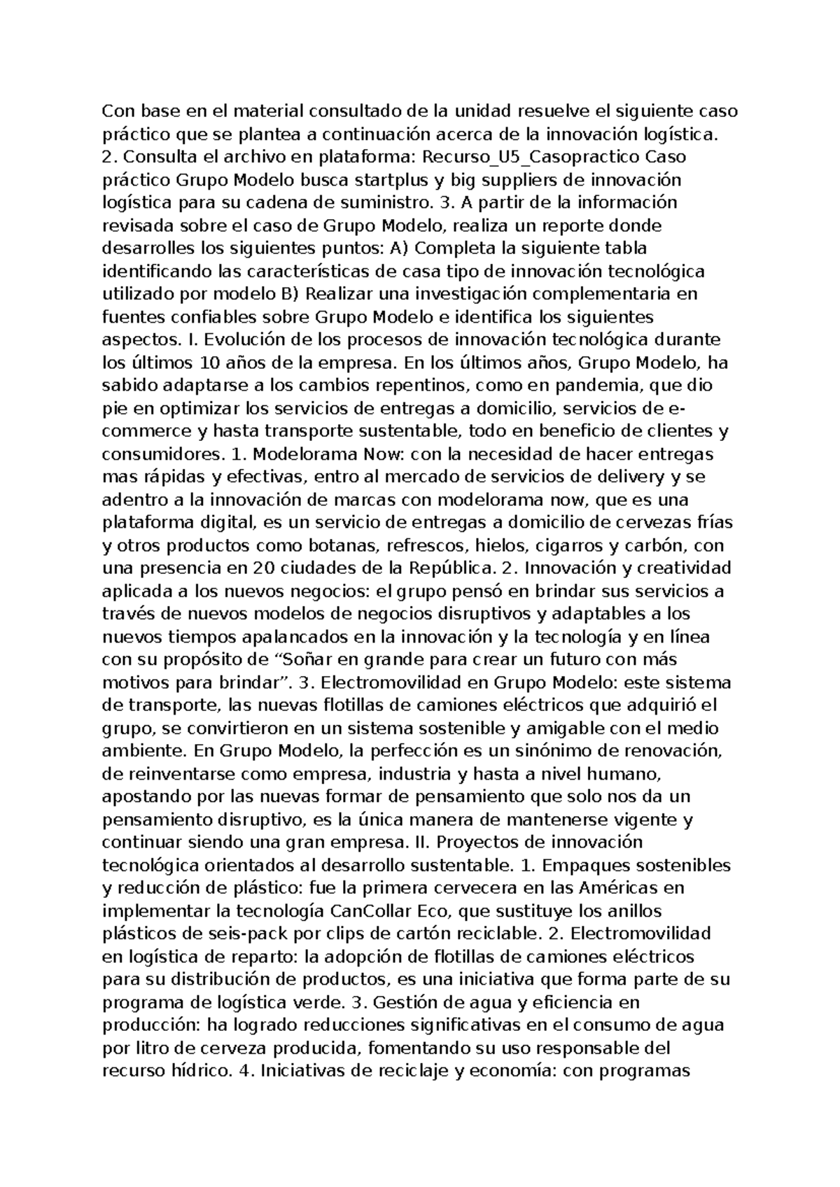 Caso Práctico U5: Innovación Logística en Grupo Modelo - Studocu