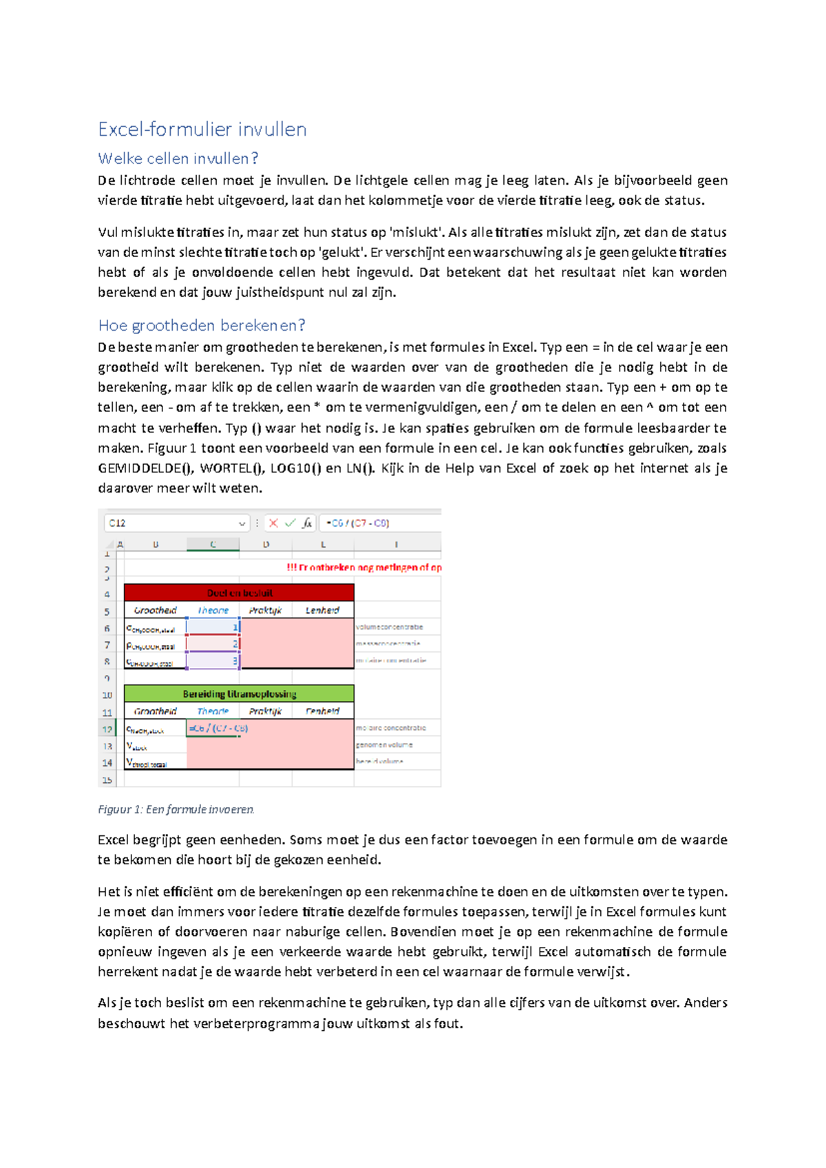 Excel-formulier invullen: Instructies voor cellen en formules - Studocu