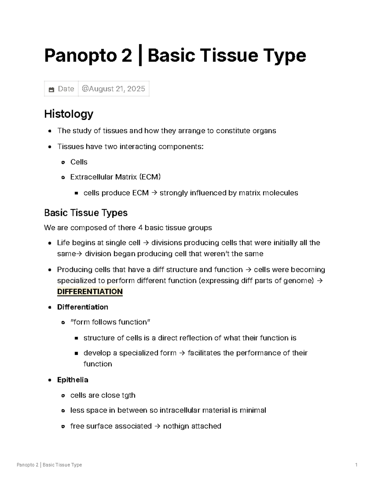 Panopto 2 Basic Tissue Types Overview and Microscopy Techniques - Studocu