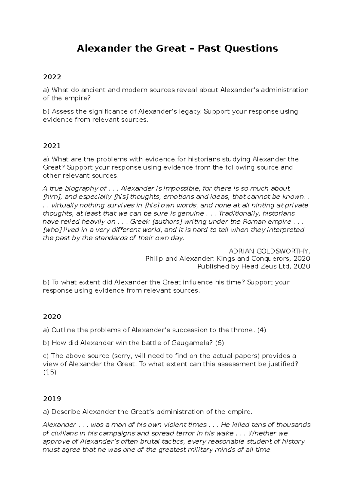 HSC Study: Alexander the Great - Past Exam Questions & Insights - Studocu