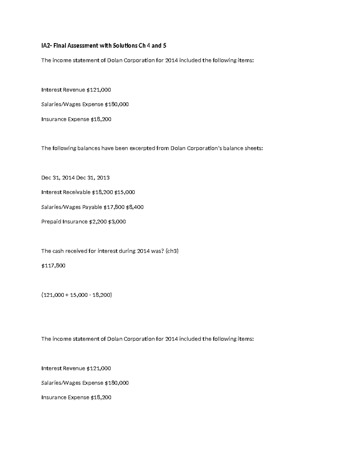 IA2 - Final Assessment with Solutions for Chapters 4 and 5 - Studocu