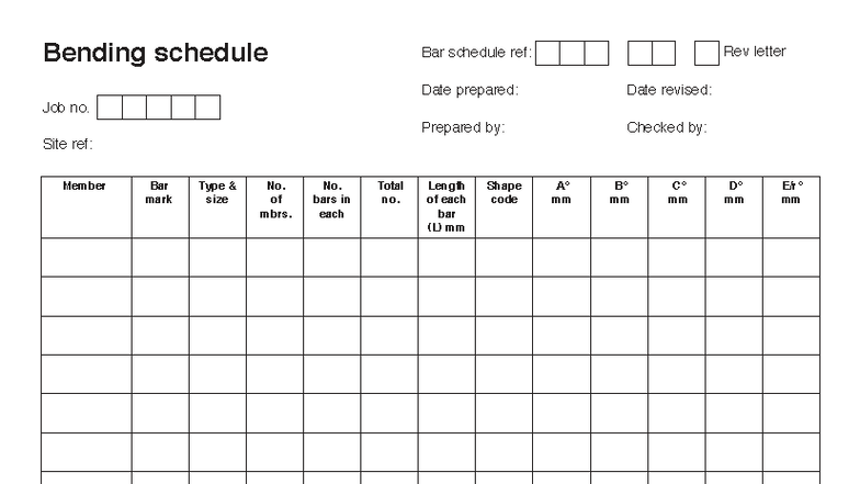 Bar bending schedule - notes - Job no. Site ref: Bending schedule ...