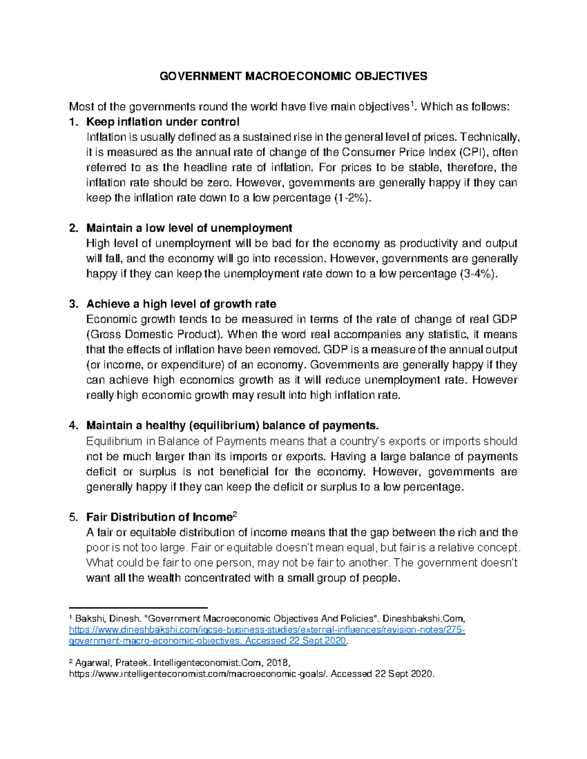 Macroeconomics (ECON 101) Lecture Notes on Key Concepts and Objectives ...
