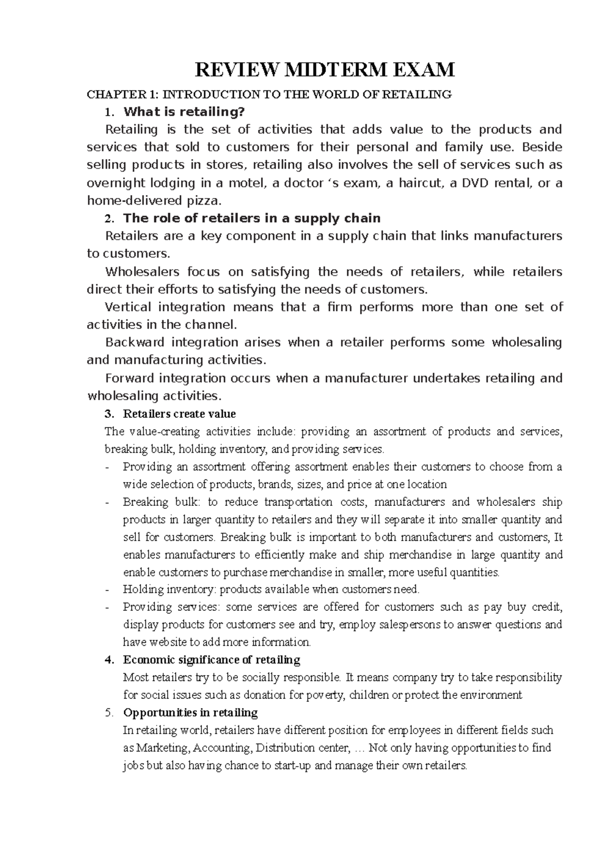 Review Midterm - REVIEW MIDTERM EXAM CHAPTER 1: INTRODUCTION TO THE ...