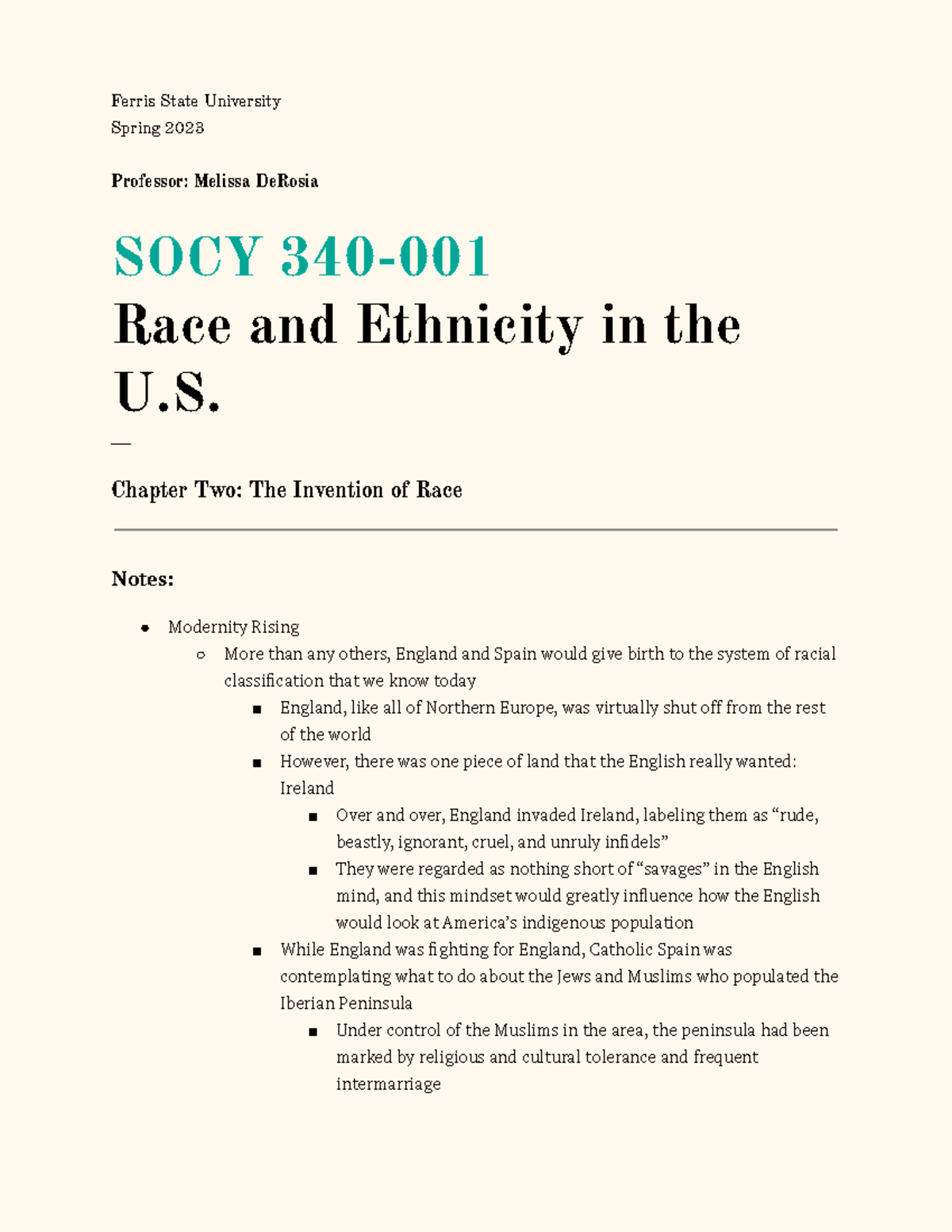 SOCY 340: Chapter 2 - The Invention of Race & Racial Classifications ...