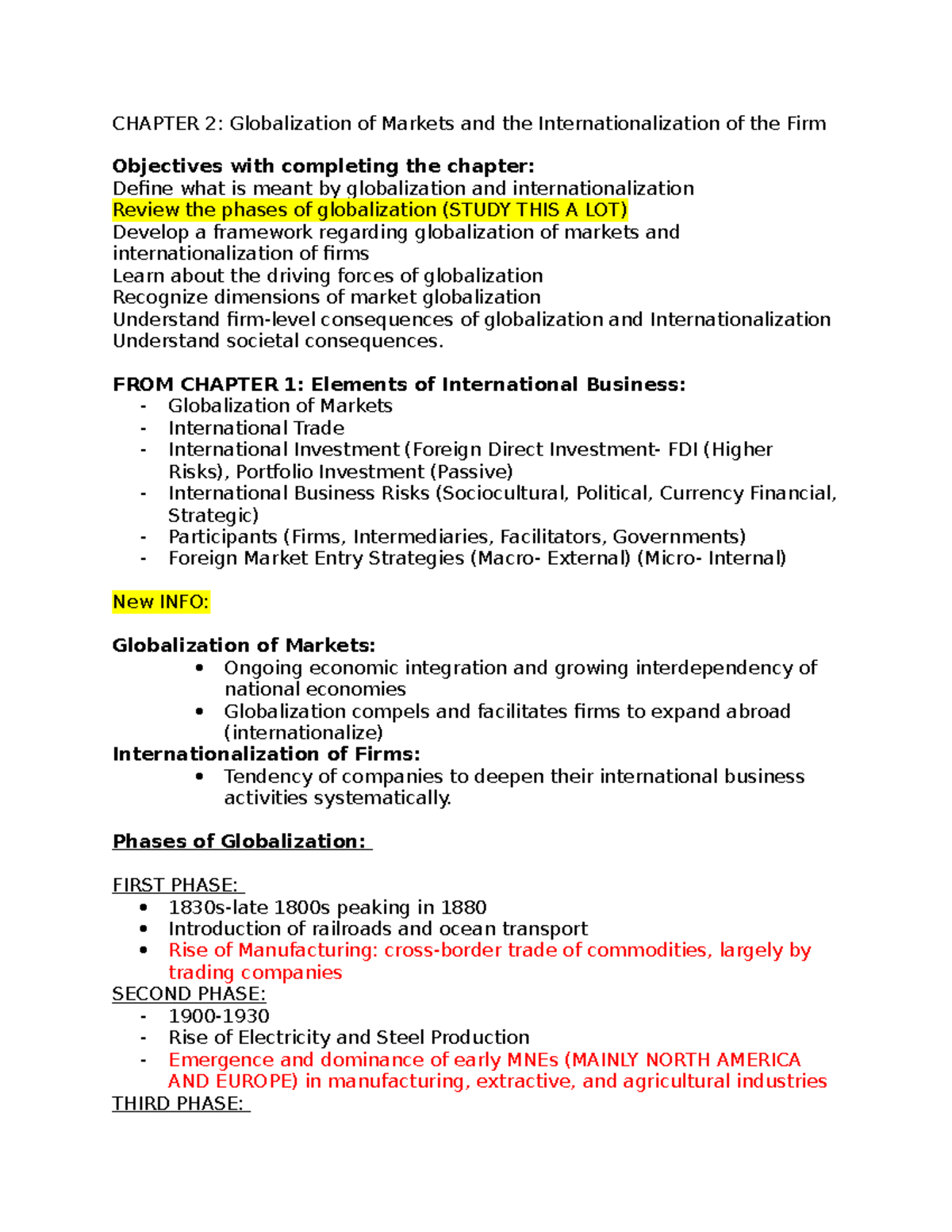 Globalization of Markets and Internationalization - Chapter 2 Study ...