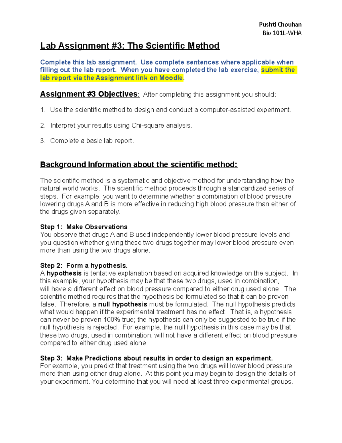Bio 101L-WHA Lab Assignment #3: Utilizing the Scientific Method - Studocu