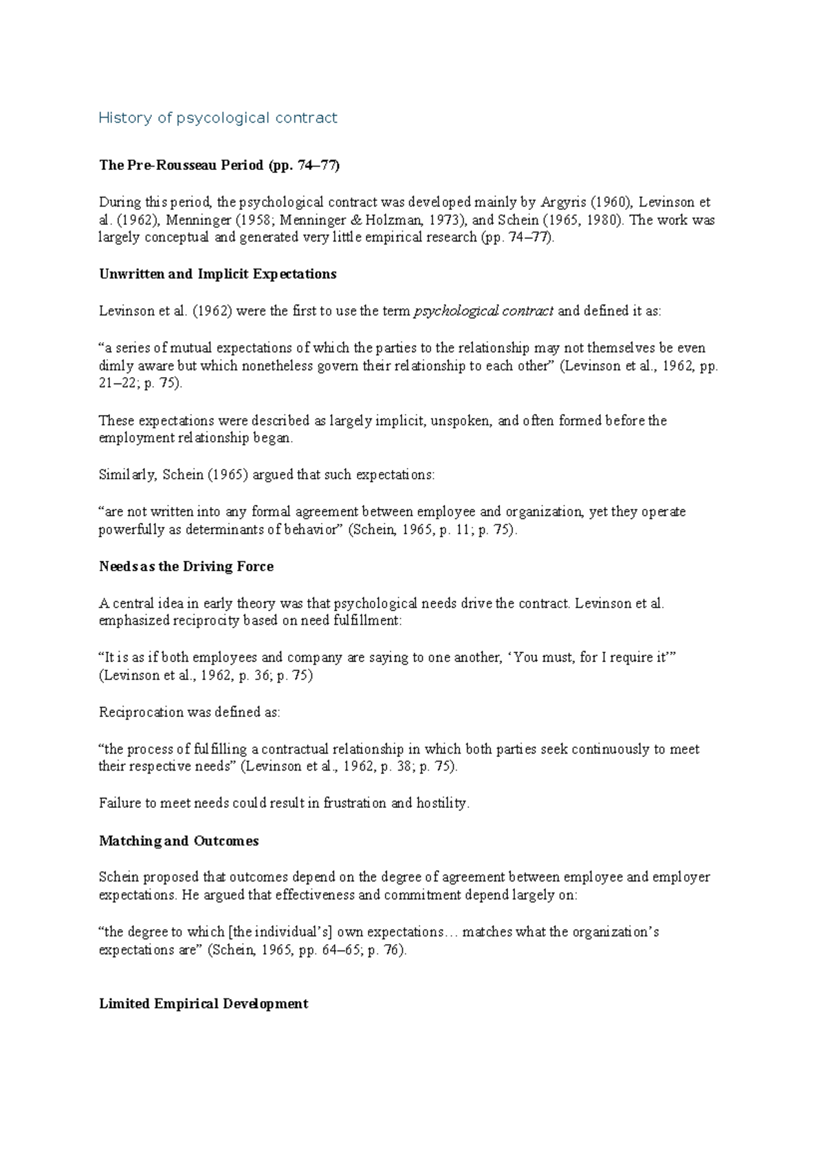 History of Psychological Contract Development (PSY 101) - Studocu