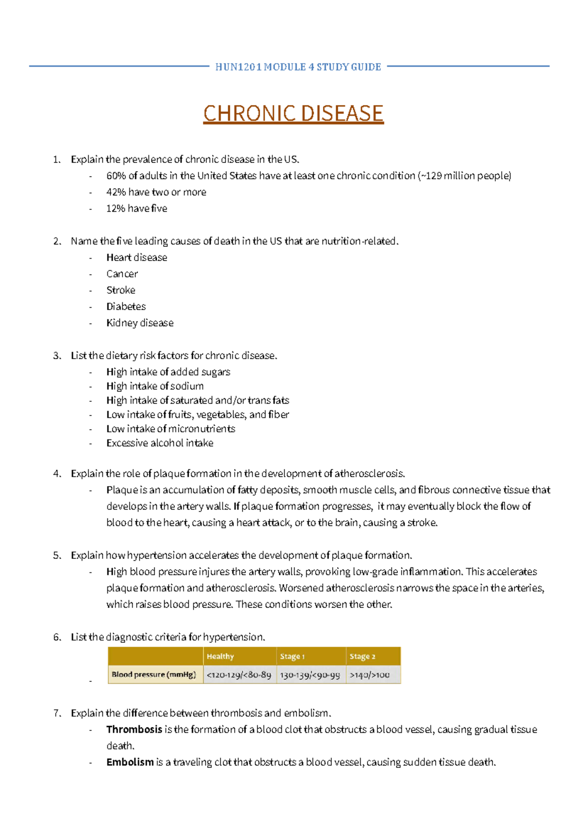 HUN1201 Module 4 Study Guide: Insights into Chronic Diseases and CVD ...