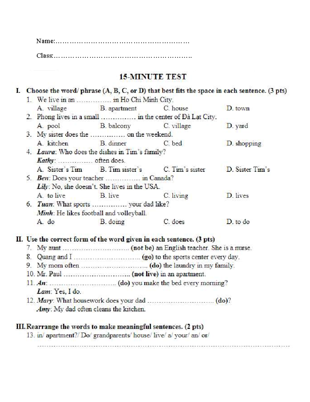 English 6: Final Exam Test I - Sentence Completion & Word Forms - Studocu
