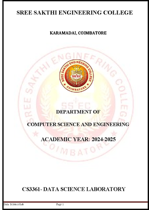 CS3361 - Data Science Lab Manual - (Approved by AICTE, New Delhi and Affiliated to Anna ...