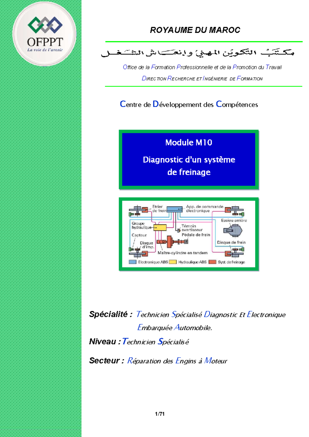 M10 Diagnostic Système de Freinage - Technicien Spécialisé - Studocu