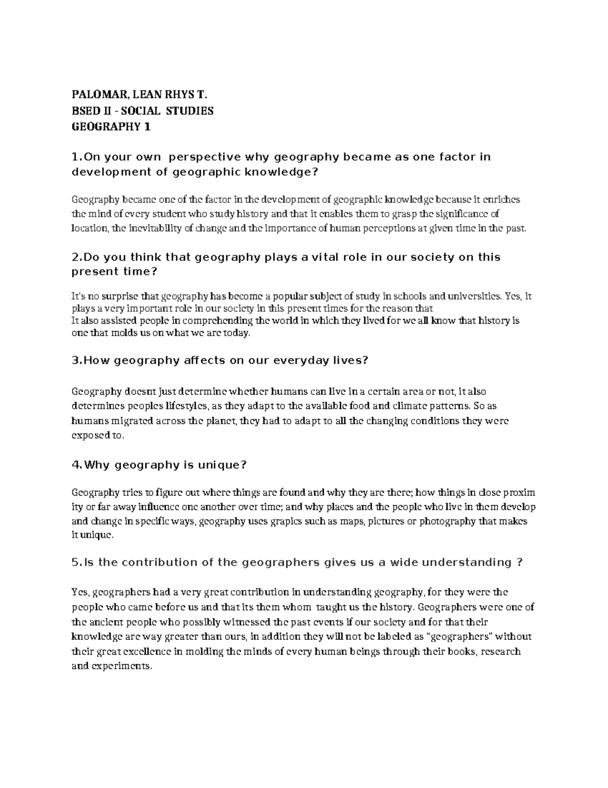 GEO BSED II Social Studies: The Importance of Geography in Development ...