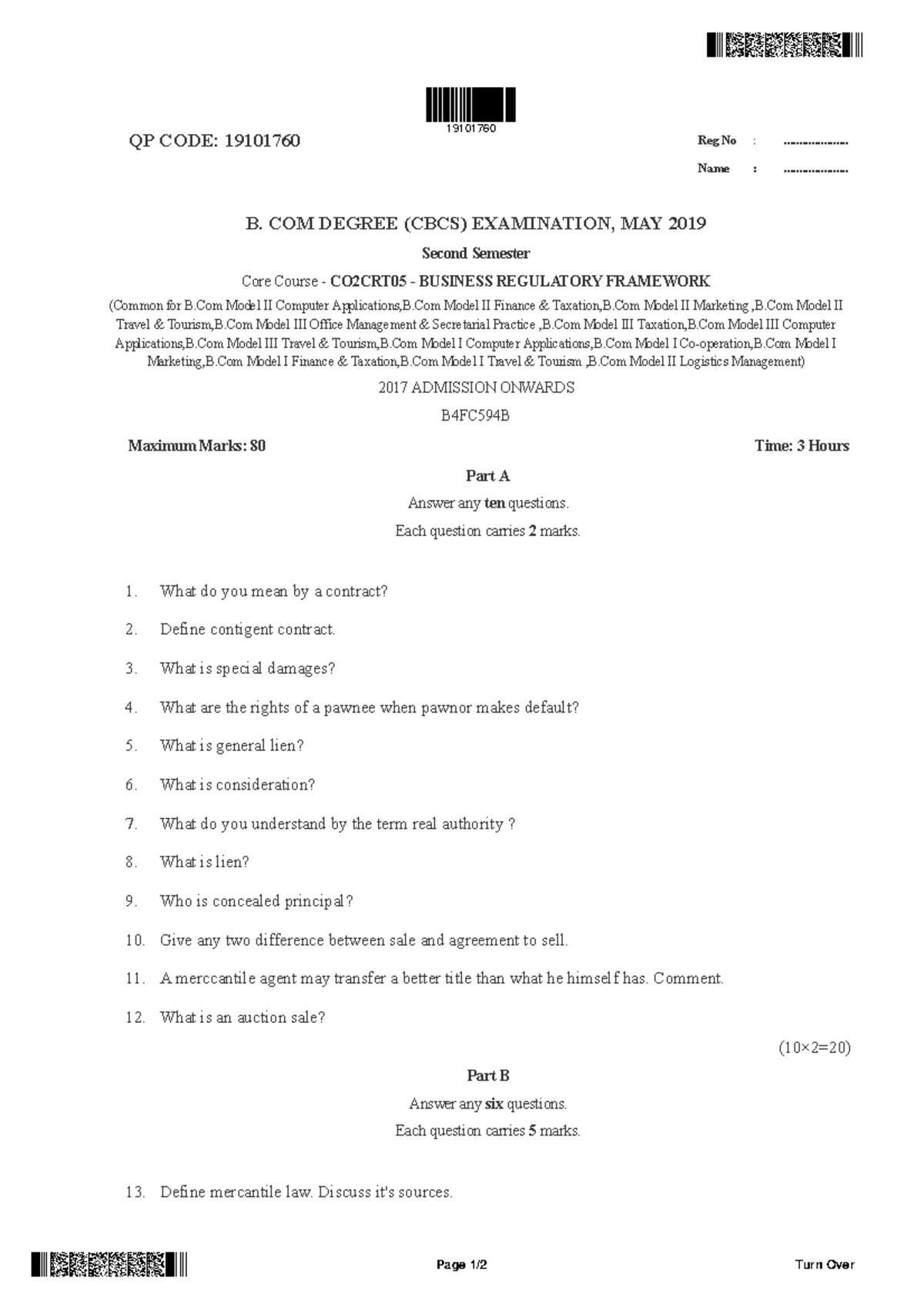 Business Regulatory Framework - QP CODE: 19101760 Reg No ...