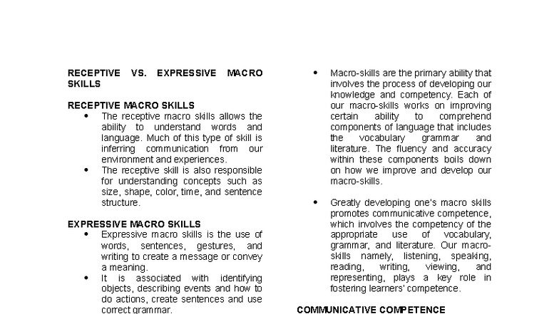 Macro Skills in Language Learning: A Comprehensive Review (ENG 101 ...