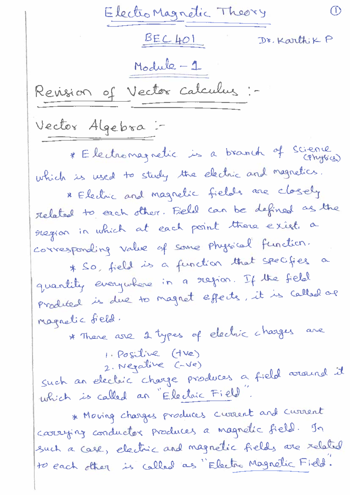 EMT 401 Module 1 Notes: Vector Calculus & Electromagnetic Theory - Studocu
