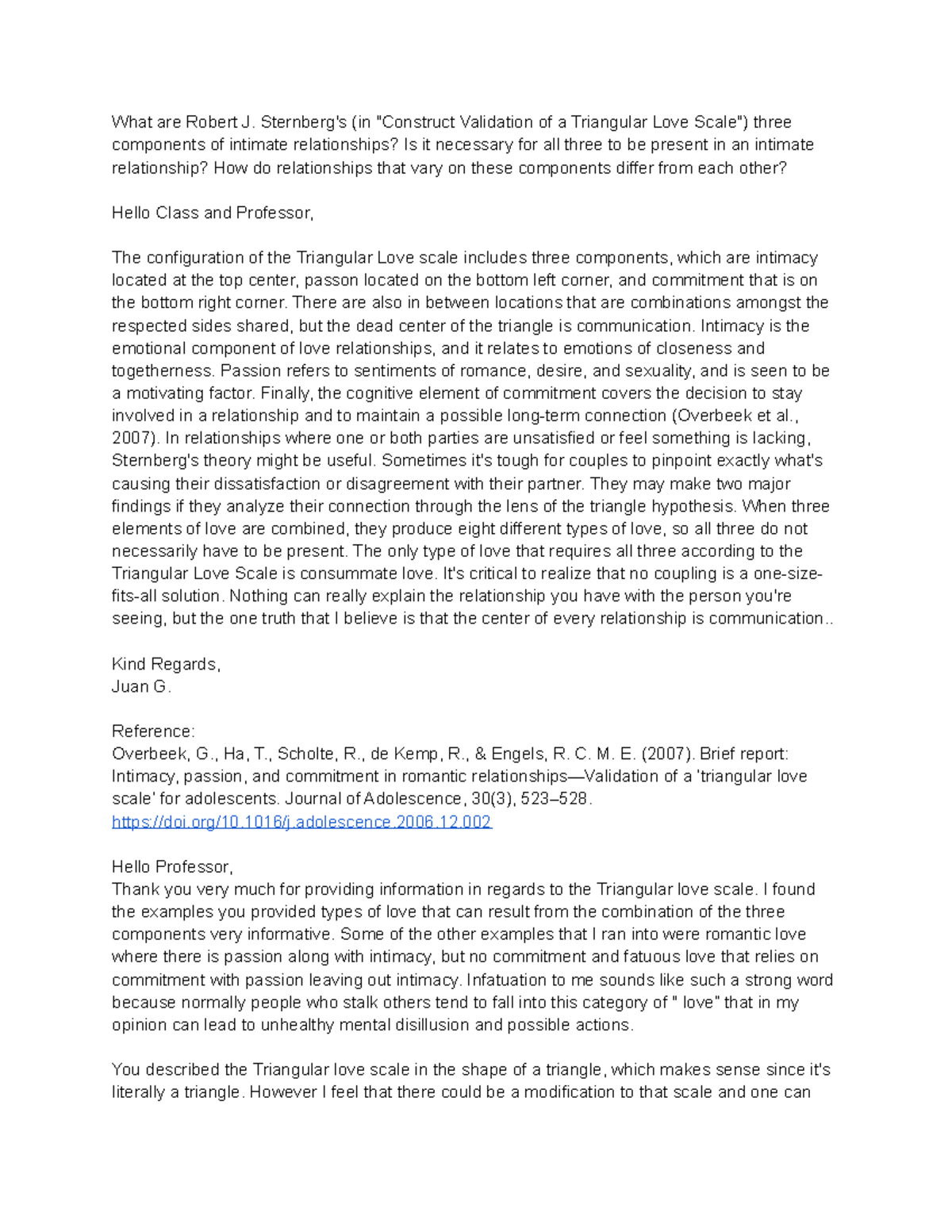 Psy 362 - Week 5 Discussion: The Triangular Love Scale Explained - Studocu