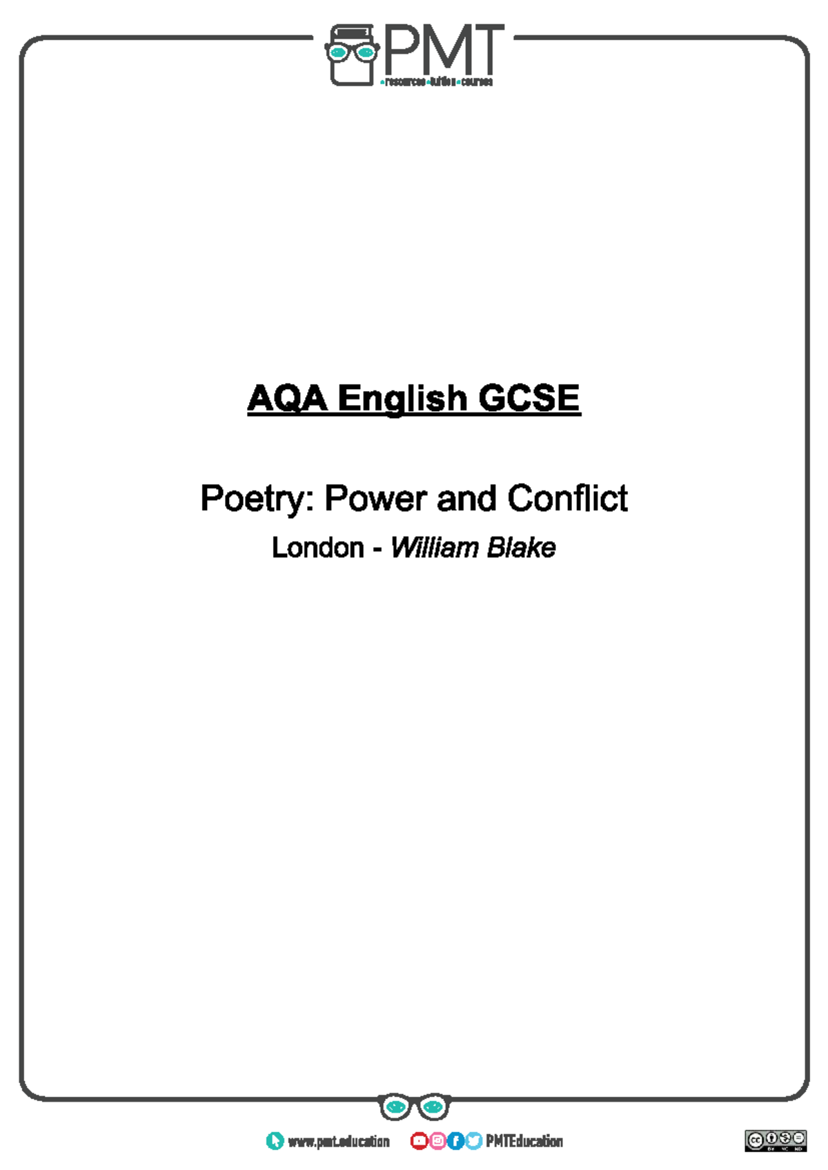 AQA English GCSE Poetry: London - William Blake Analysis Notes - Studocu