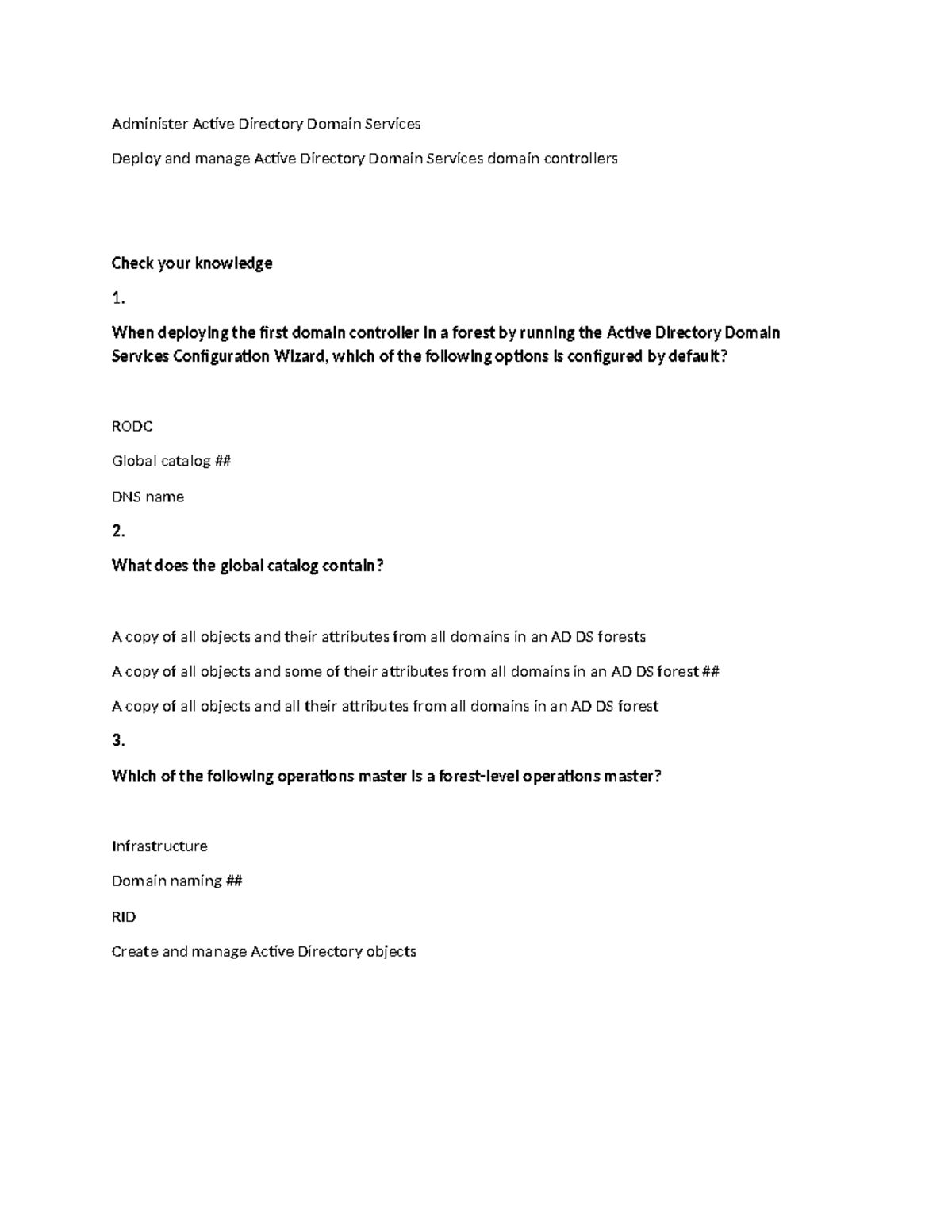 Administer Active Directory Domain Services: Knowledge Check - Studocu