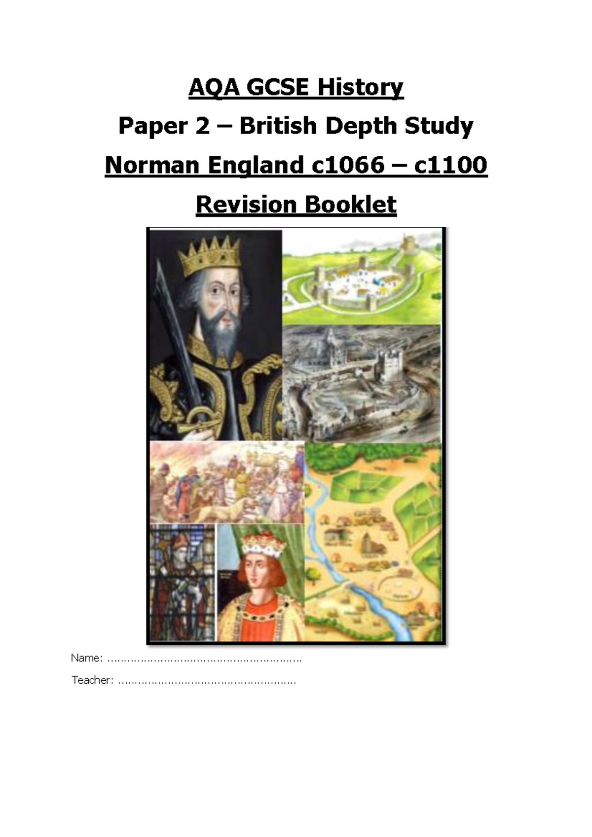 AQA GCSE History Paper 2 Revision: Norman England c1066-c1100 Guide ...