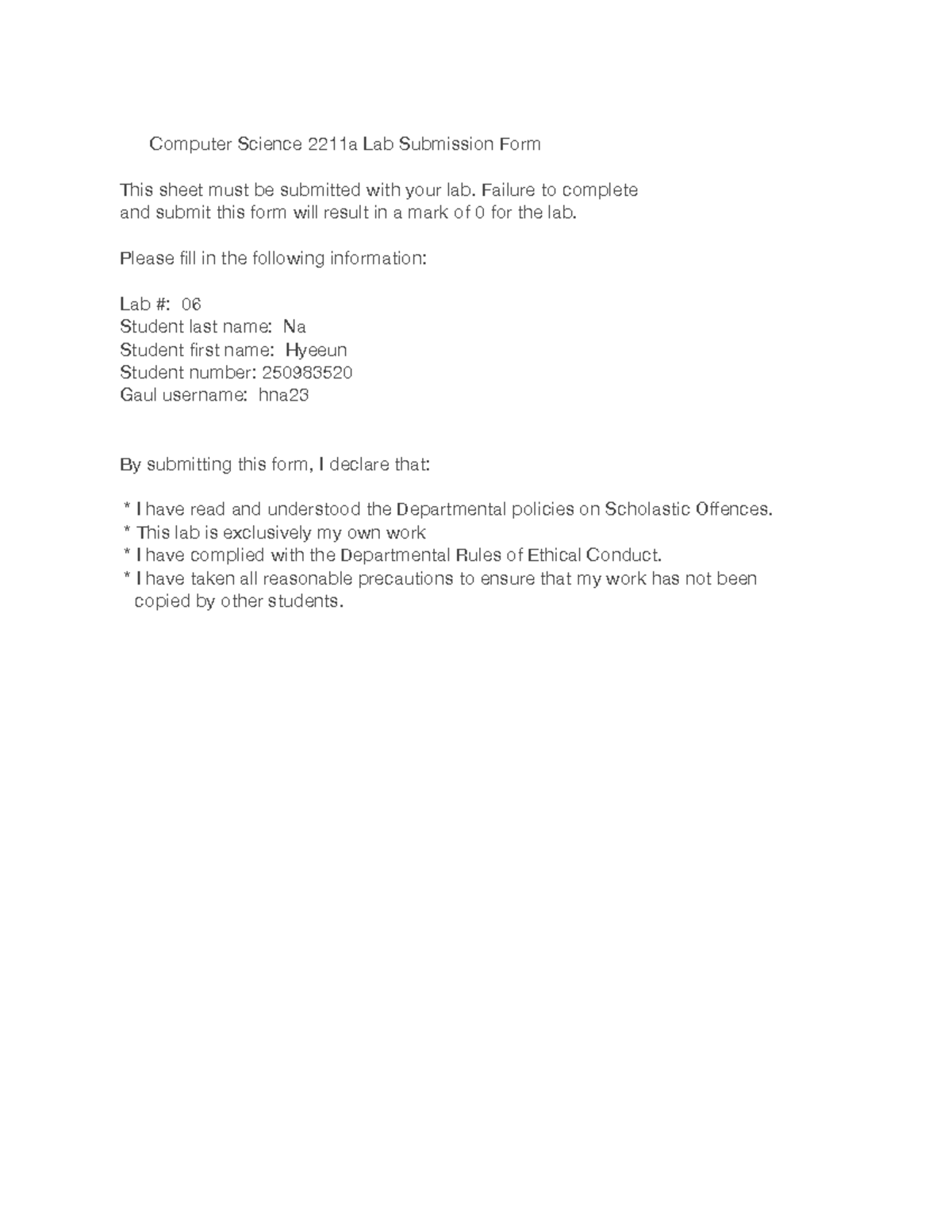 Lab 06 Submission Form - CS 2211a (Computer Science) - Computer Science ...