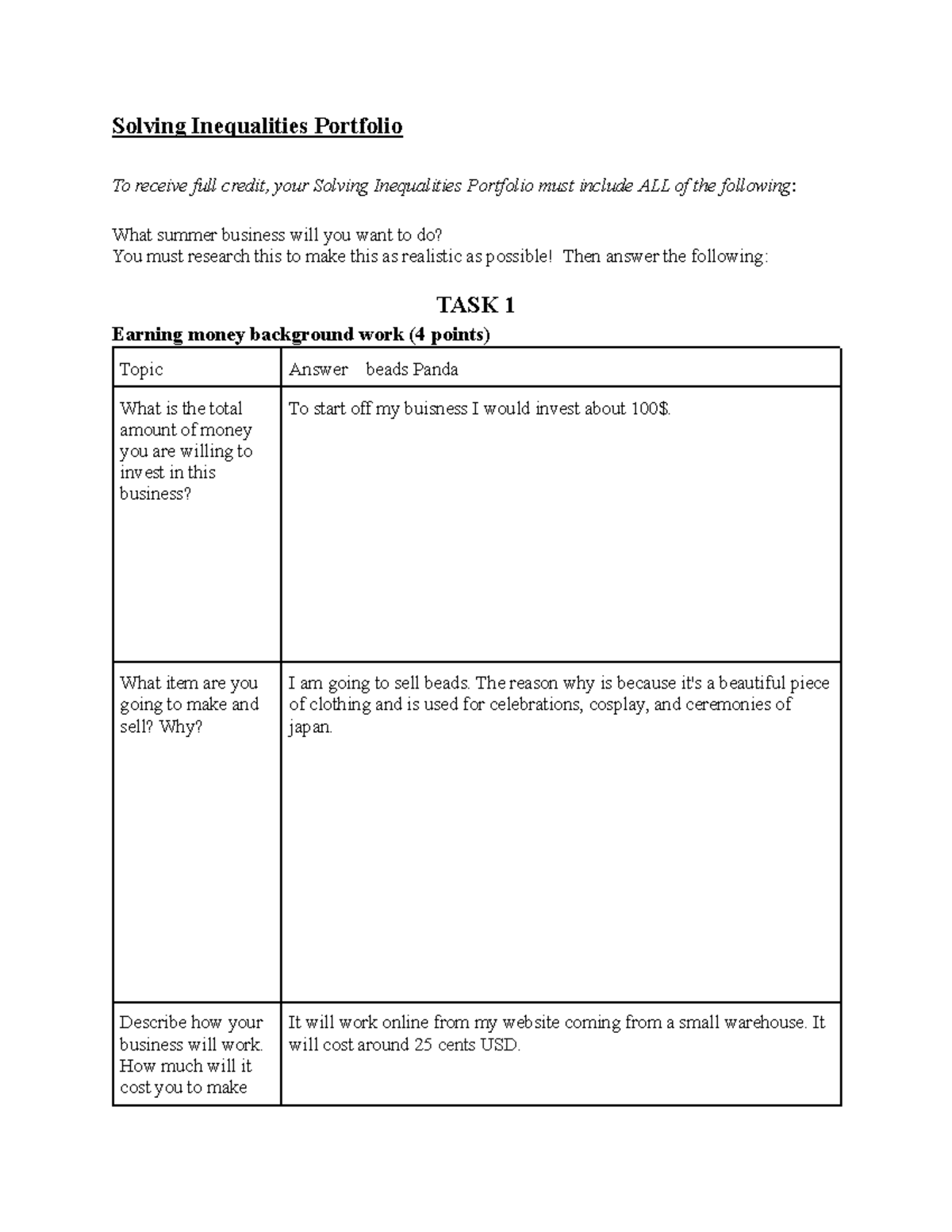Copy of Algebra 1A Unit 4 Solving Inequalities Portfolio - Solving ...