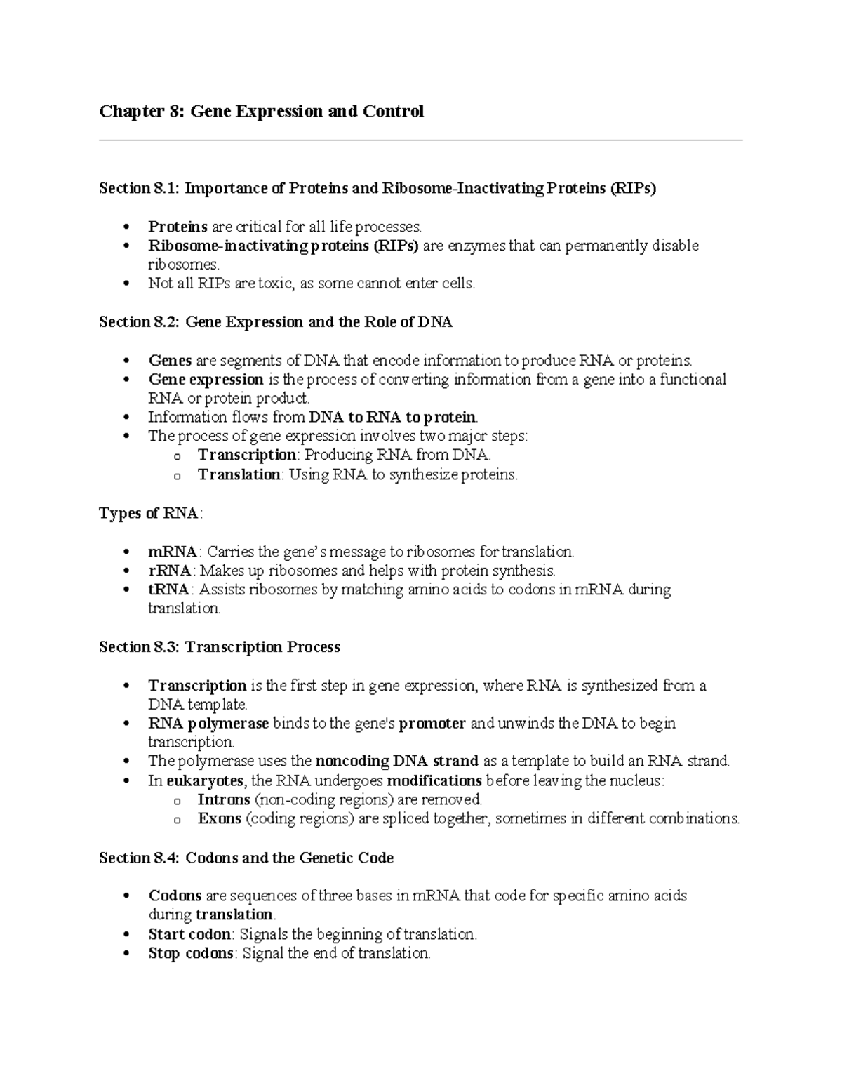 Chapter 8: Overview of Gene Expression & Its Regulation - Studocu