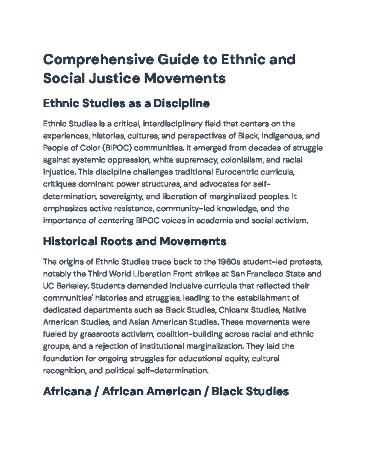 Comprehensive Overview of Ethnic Studies & Social Justice Movements ...
