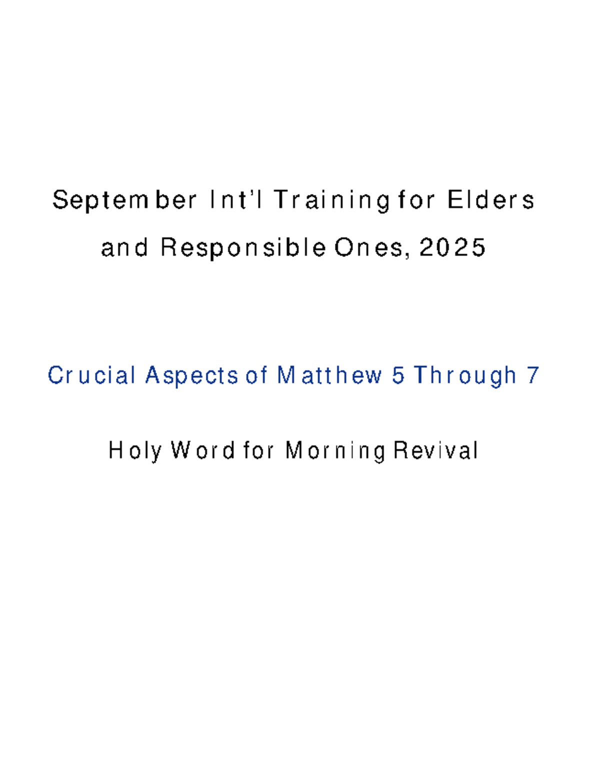 HWMR: September 2025 Training for Elders on Matthew 5-7 Insights - Studocu