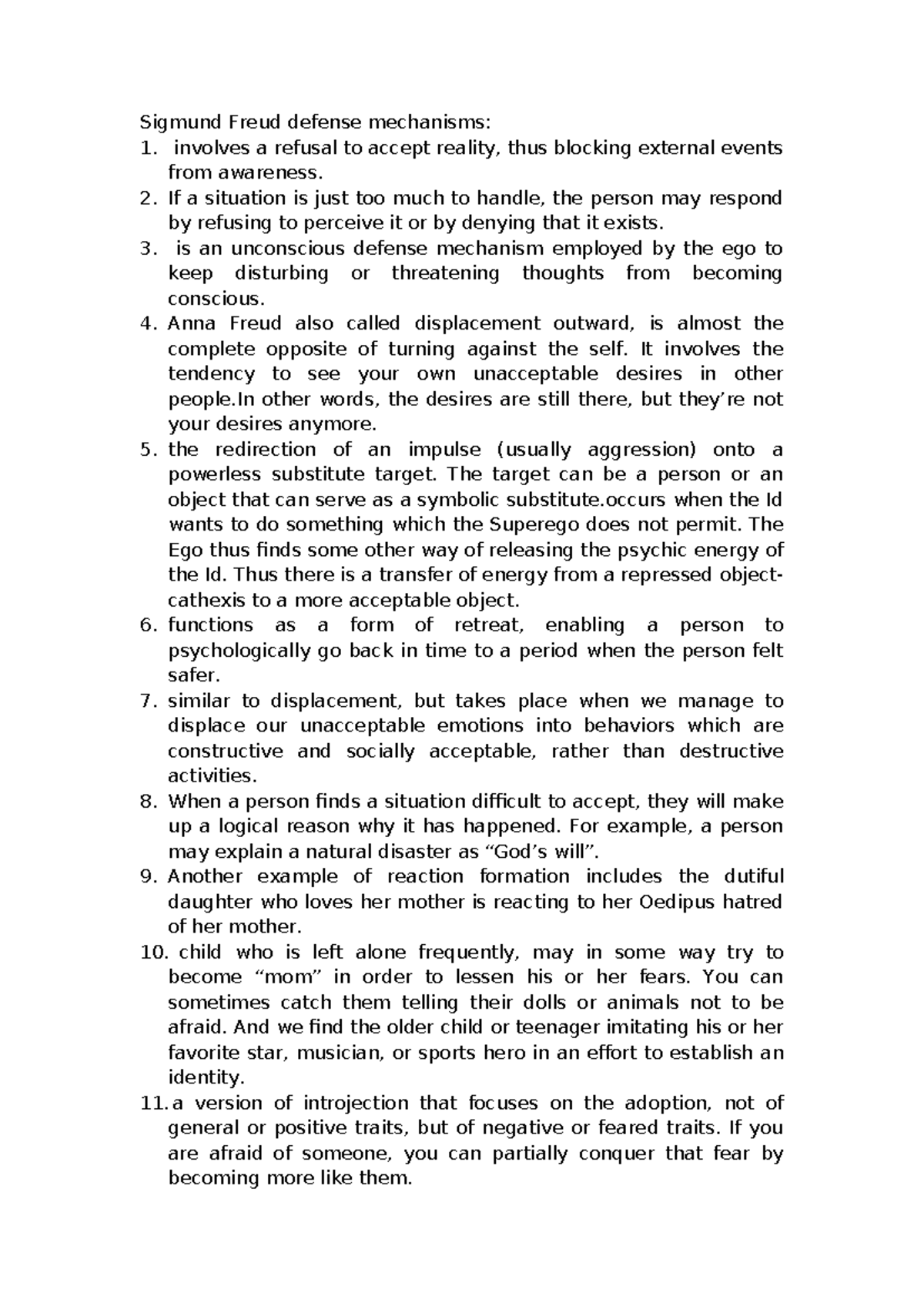 PSY 101: Understanding Sigmund Freud's Defense Mechanisms - Studocu