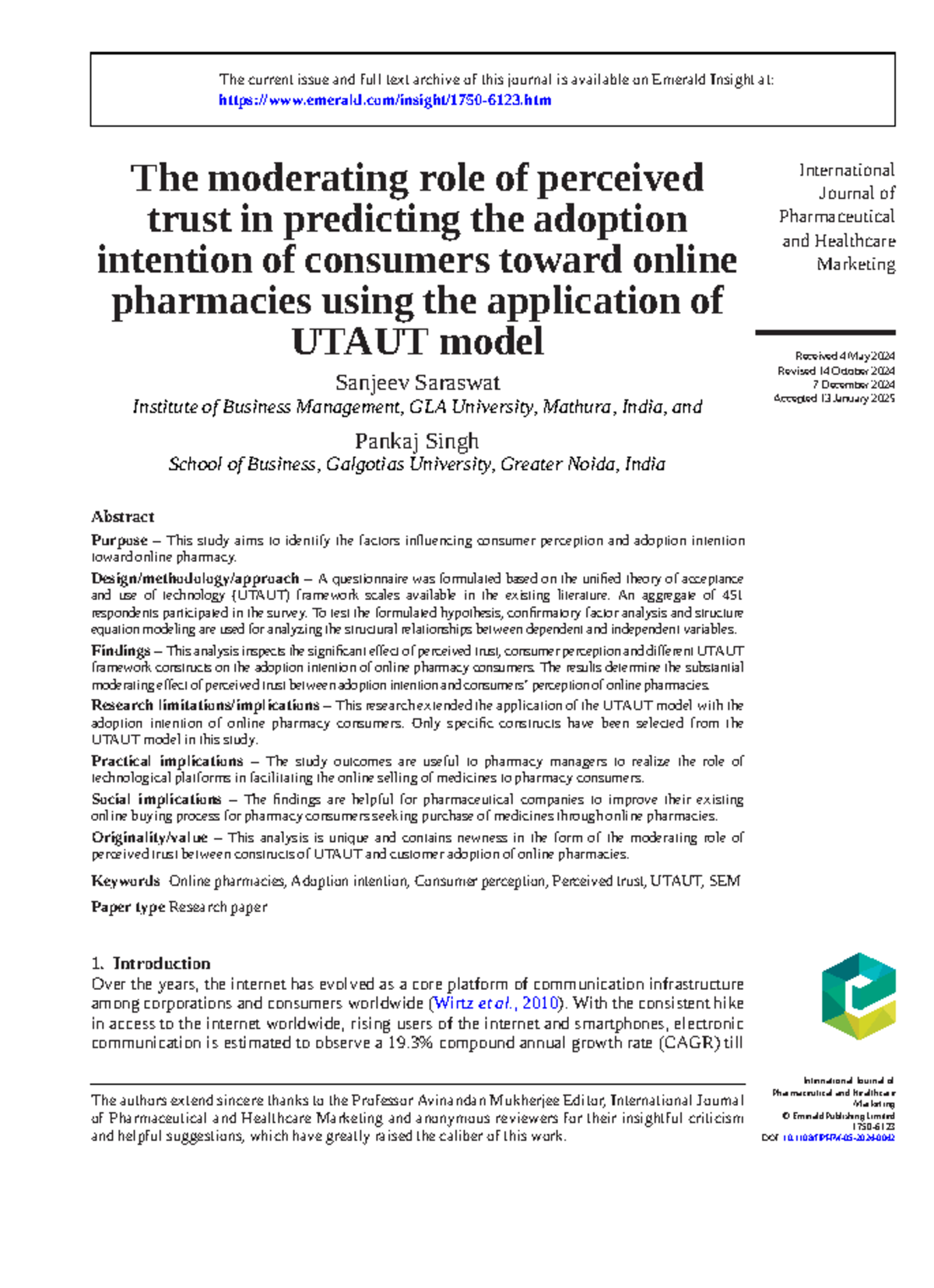 "UTAUT Model Insights: Trust's Role in Online Pharmacy Adoption - Studocu
