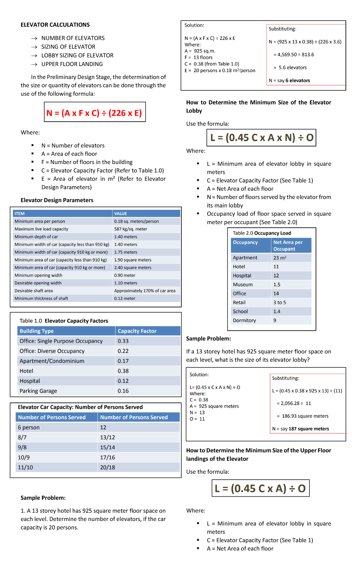 Elevator Calculations - ELEVATOR CALCULATIONS → NUMBER OF ELEVATORS → ...