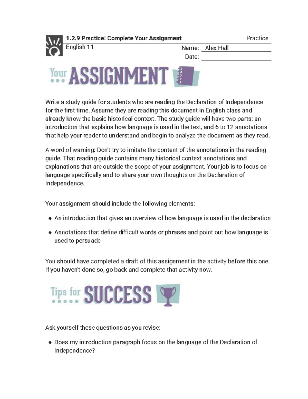 1.2.9 Practice: Study Guide for the Declaration of Independence - Studocu
