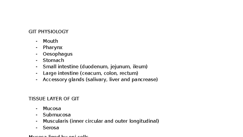 GIT PHYSIOLOGY Exam Notes: Mouth to Large Intestine Functions - Studocu