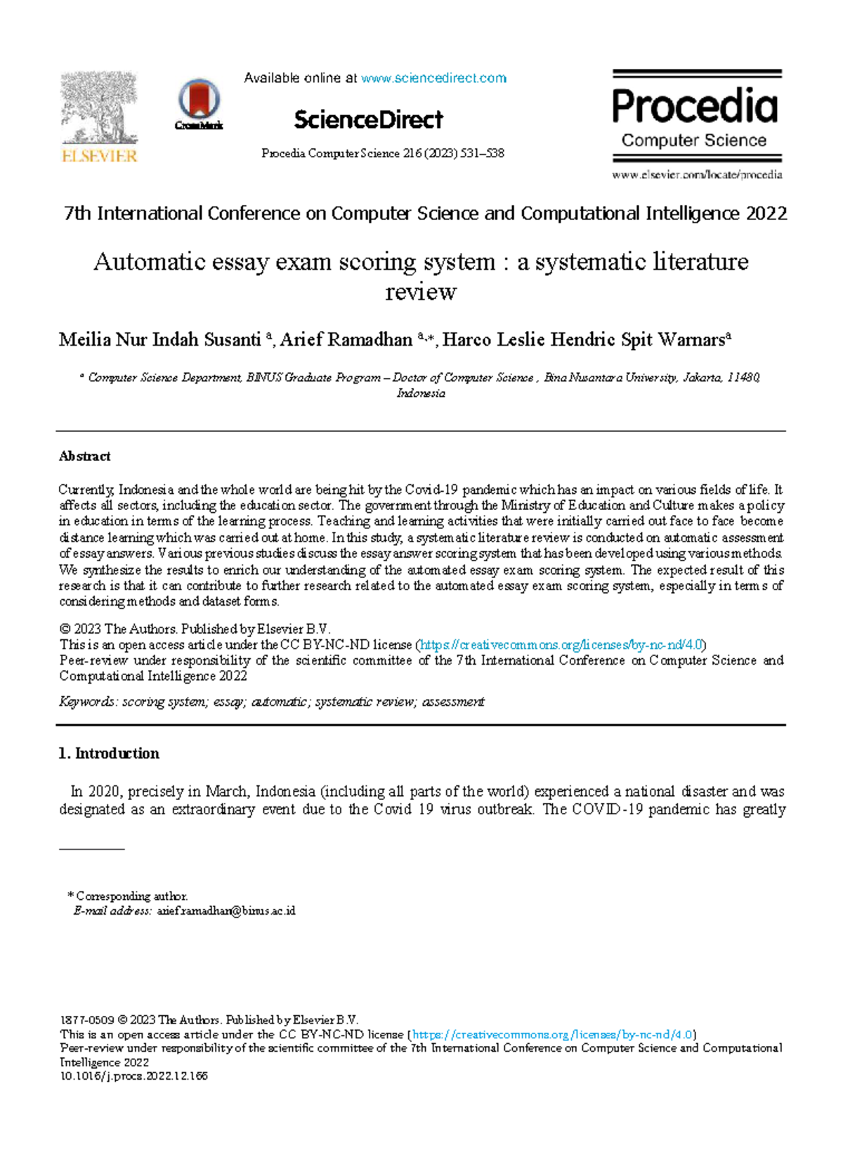 Automatic Essay Scoring System: A Systematic Literature Review (CS2022 ...