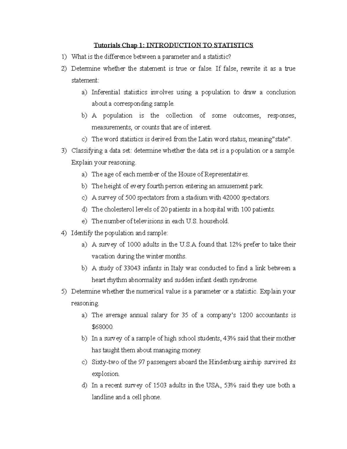 Chap 1 Intro to statistics Tutorials - Tutorials Chap 1: INTRODUCTION ...
