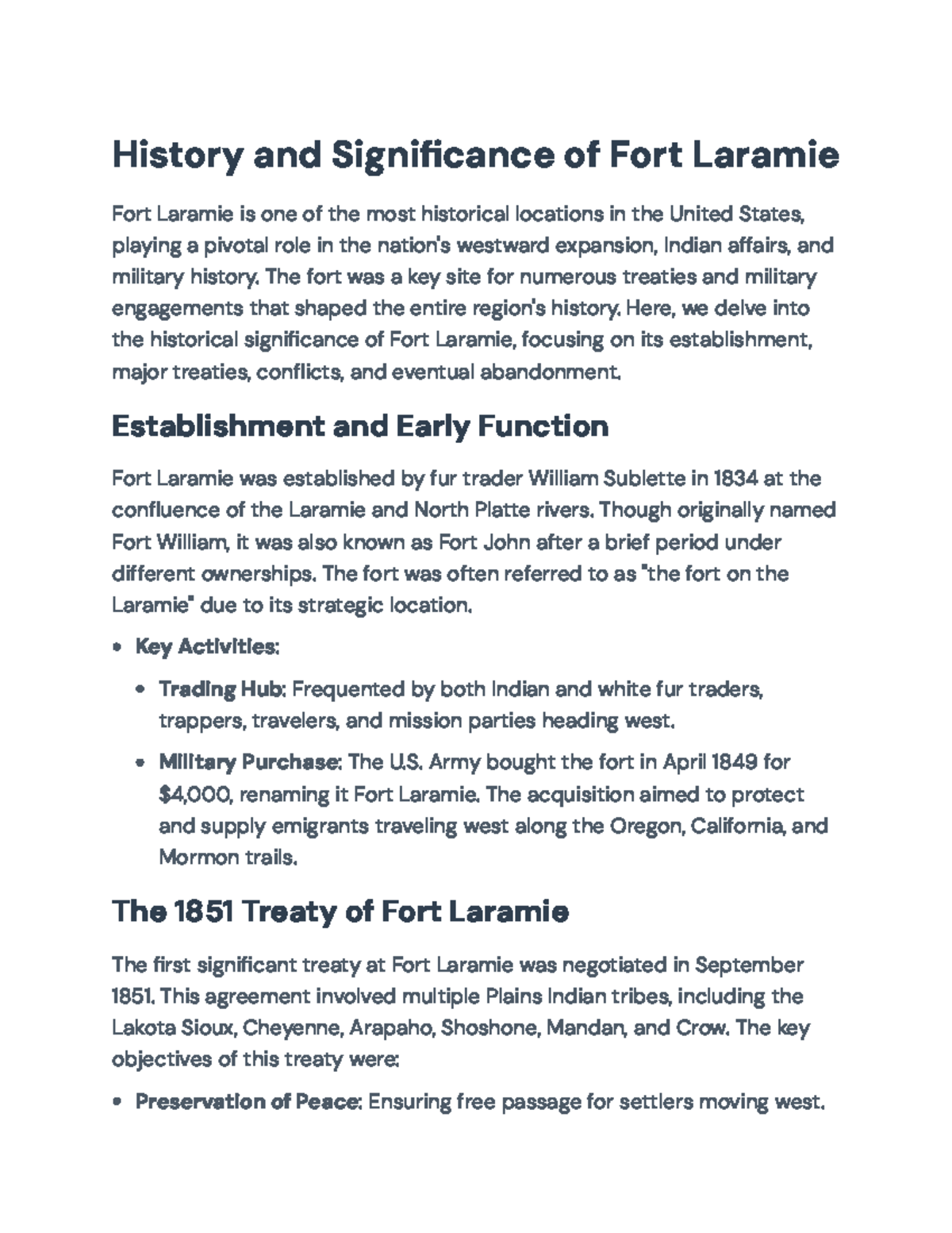 Historical Significance of Fort Laramie: Treaties and Conflicts ...