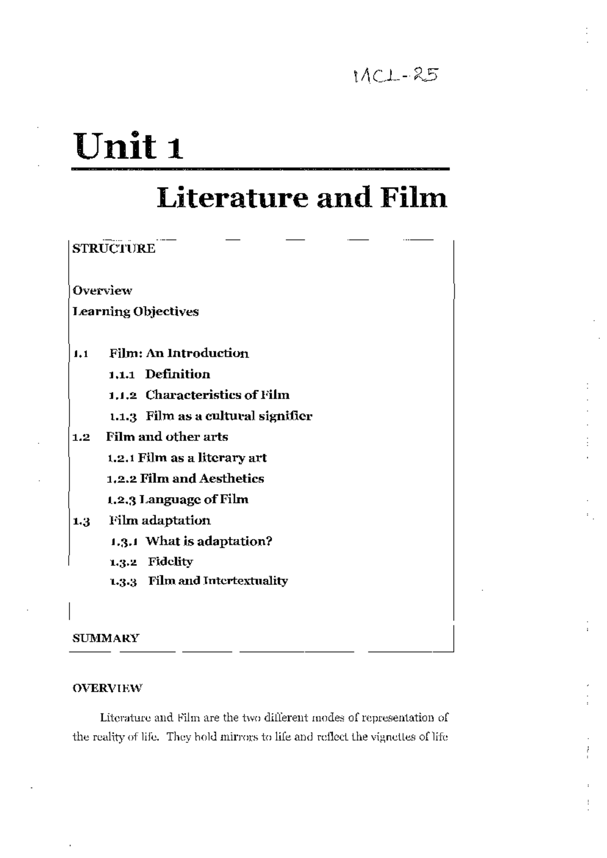 MCL-25 Course Overview and Key Concepts Summary - Studocu