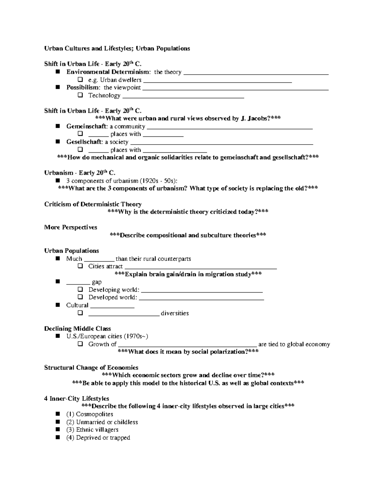 Urban Cultures and Populations: Shifts in Early 20th C. Life - Studocu