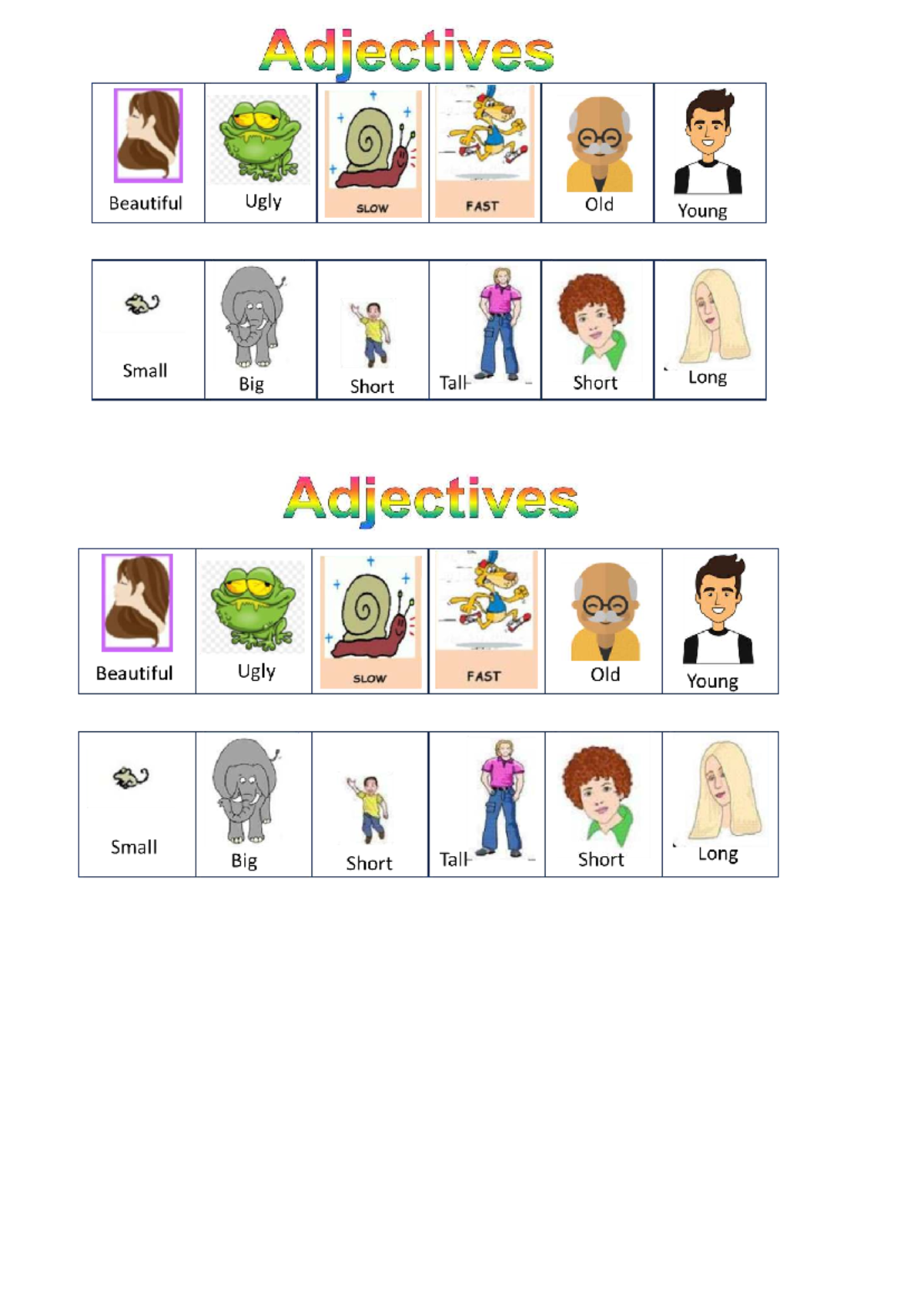 Adjectives - practice - Gramática - Adjectives Beautiful Ugly SLOW FAST ...