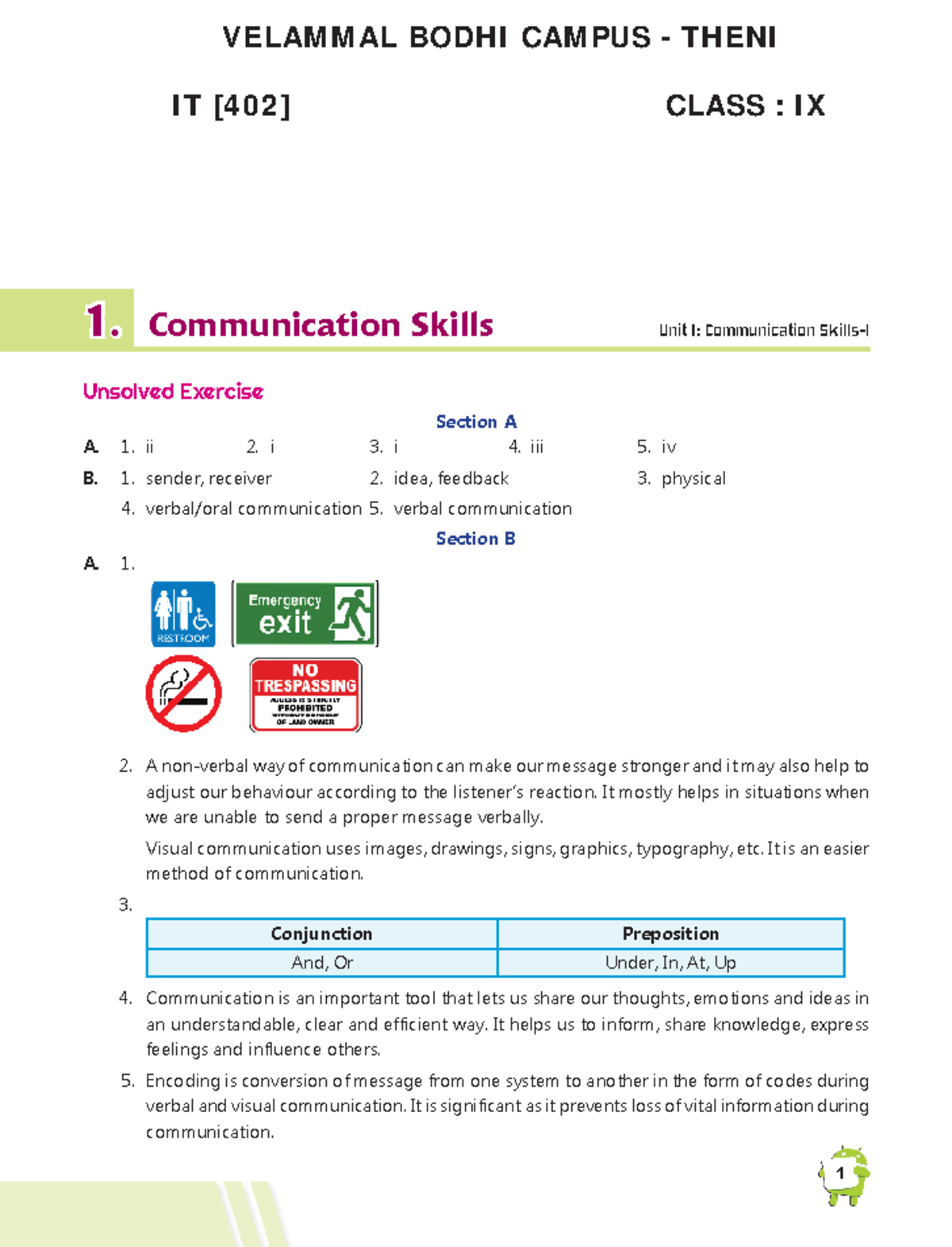 IT 402 Grade IX Answer KEY - Communication Skills Unit 1: Communication ...