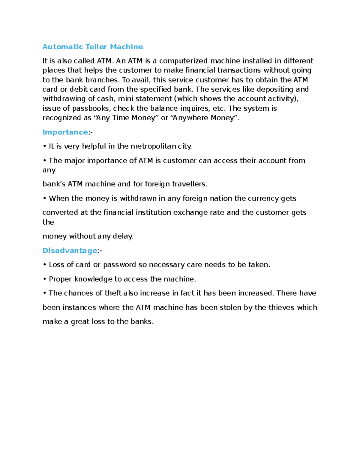 ATM Overview: Functions, Benefits, and Security Concerns - Studocu