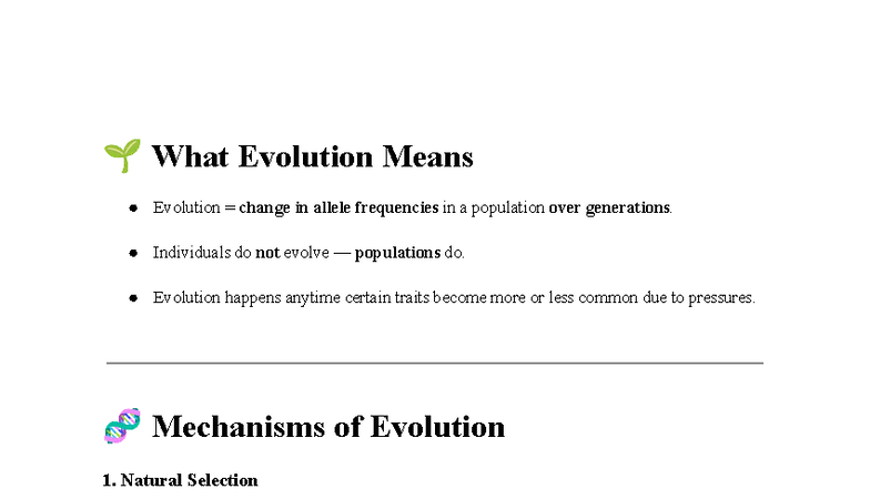Bio 101: Evolution Mechanisms and Evidence Notes - Studocu
