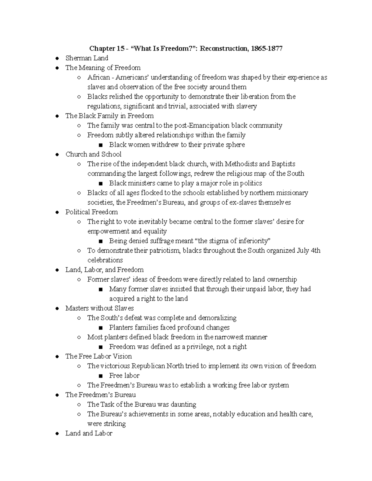 Chapter 15 Notes: Freedom & Reconstruction (1865-1877) Insights - Studocu
