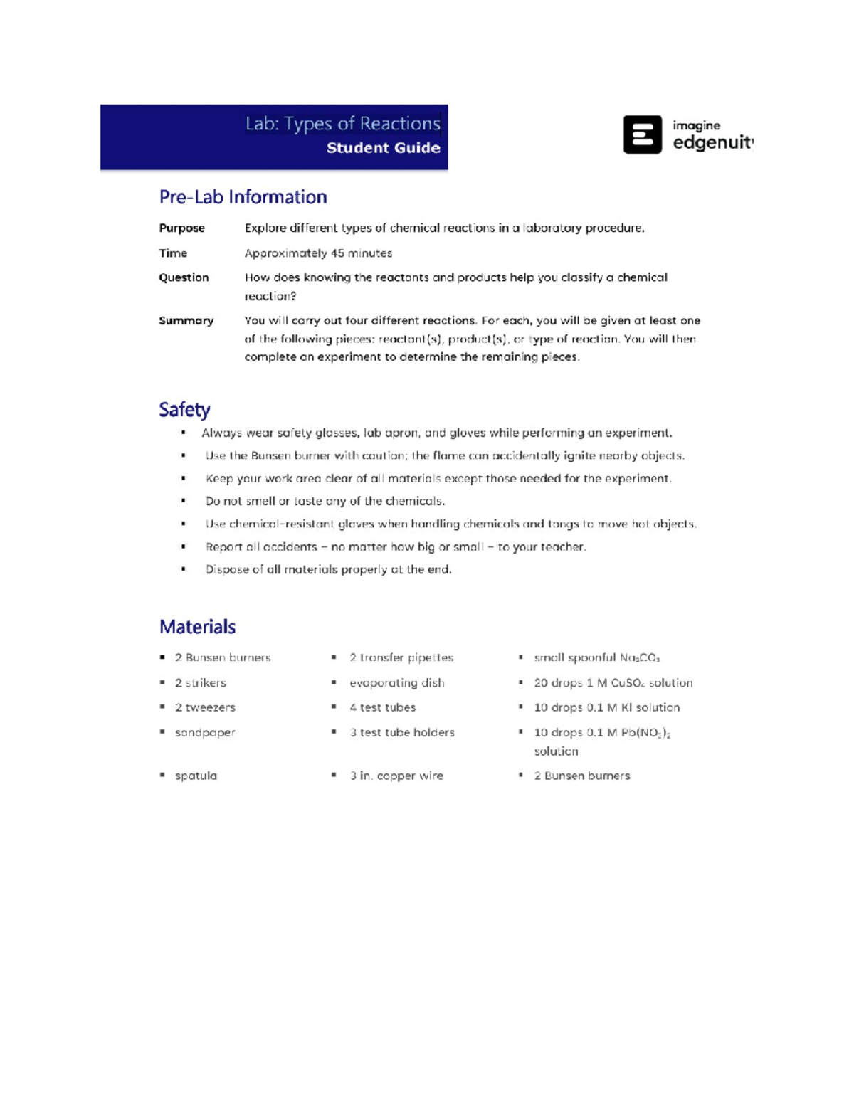 Lab: Exploring Types of Chemical Reactions - Student Guide - Studocu