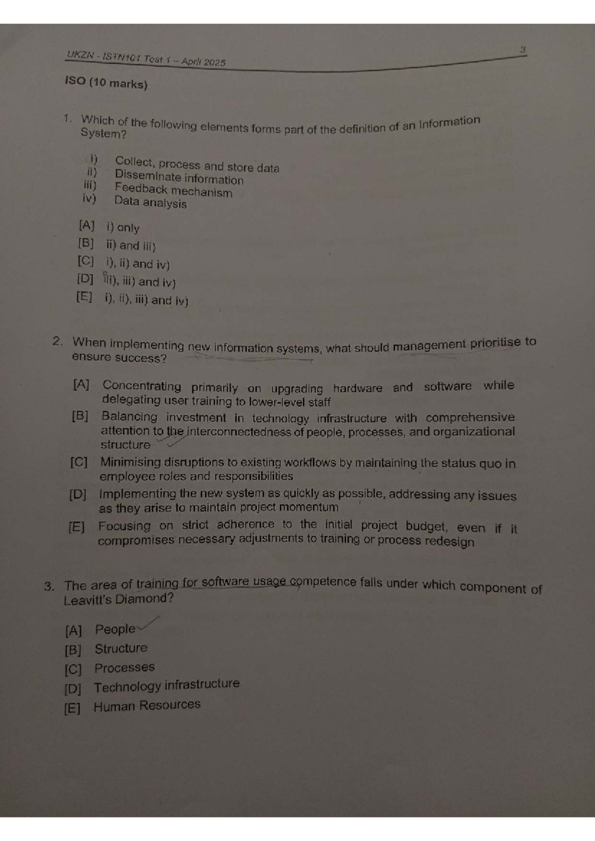 UKZN ISTN101 Test 1 April 2025: Information Systems Concepts and ...