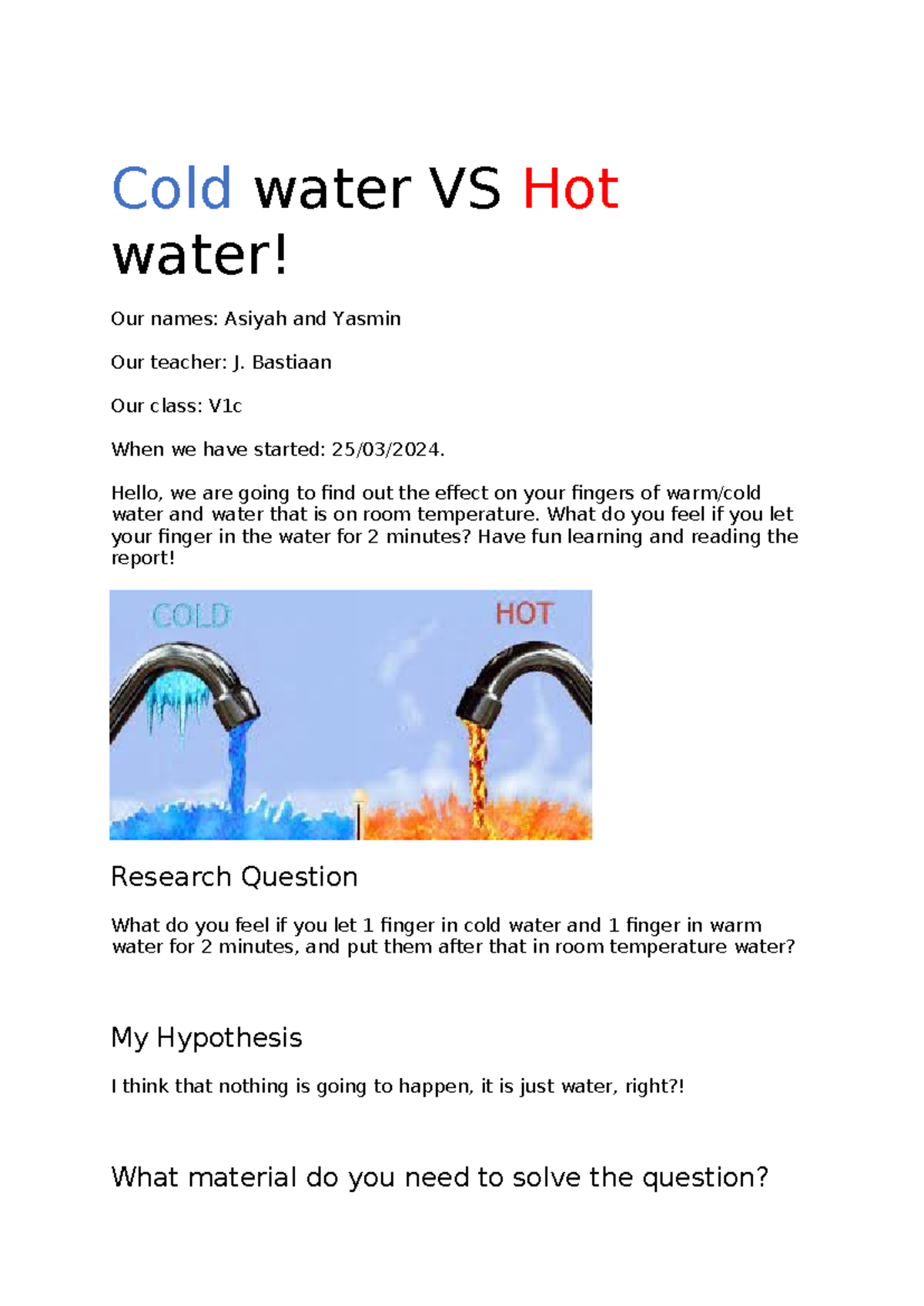V1c Cold & Hot Water Experiment Report - Effects on Fingertips ...