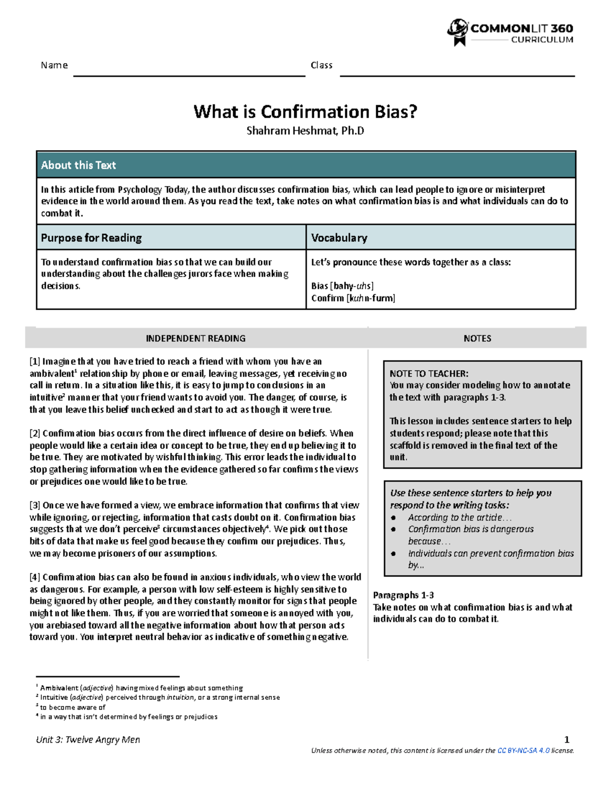 Unit 3: Twelve Angry Men - Understanding Confirmation Bias - Studocu